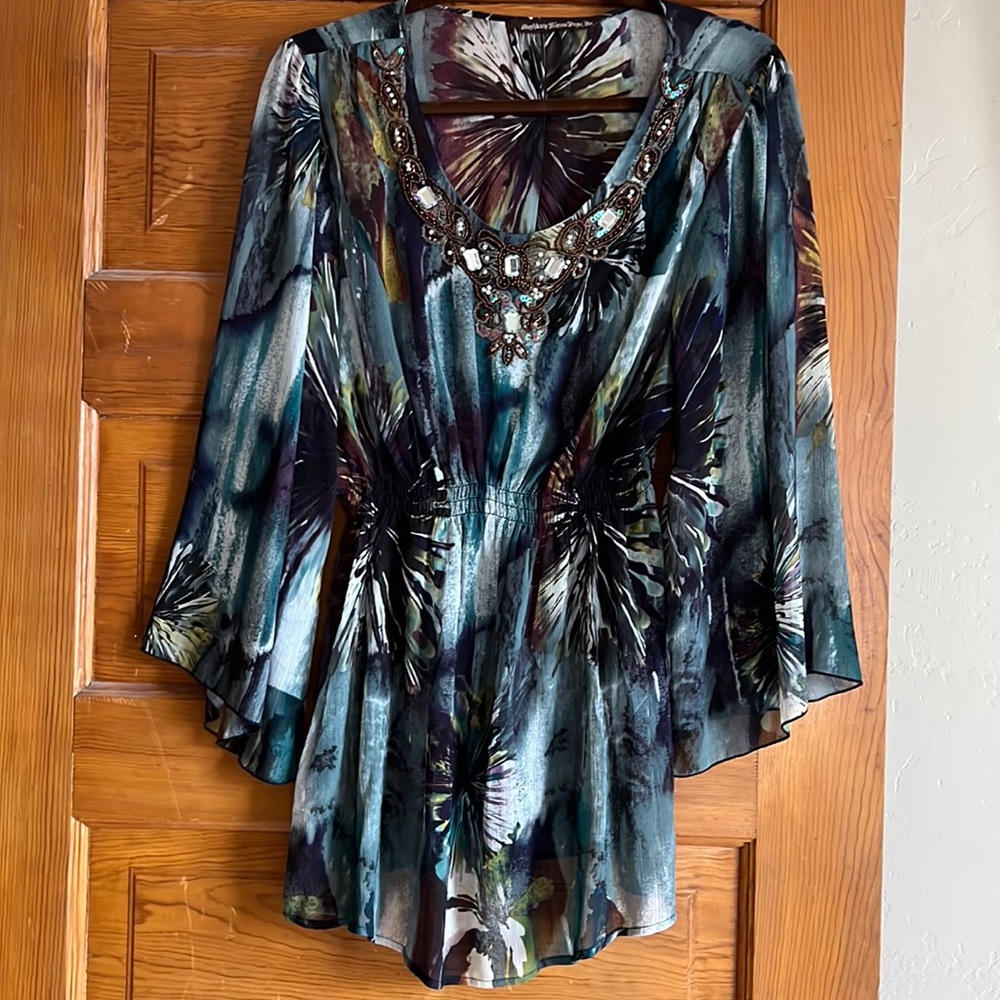 Beautiful Sheer Embellished Tunic - Gem